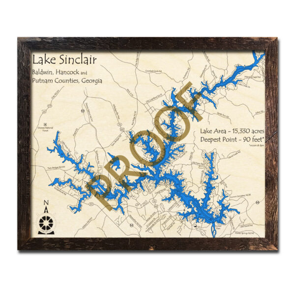 Lake Chatuge (GA/NC) 3D Wood Map, Nautical Wood Chart