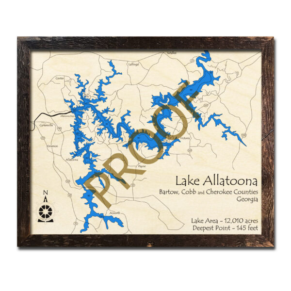 Lake Seed, GA 3D Wood Map, Nautical Wood Chart