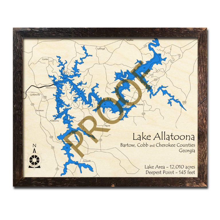 Lake Seed, GA 3D Wood Map, Nautical Wood Chart