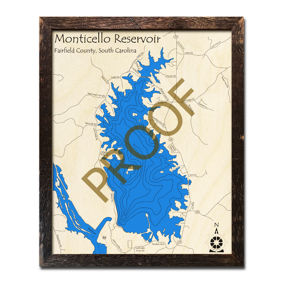 Hampton Lake, SC 3D Wood Topo Map