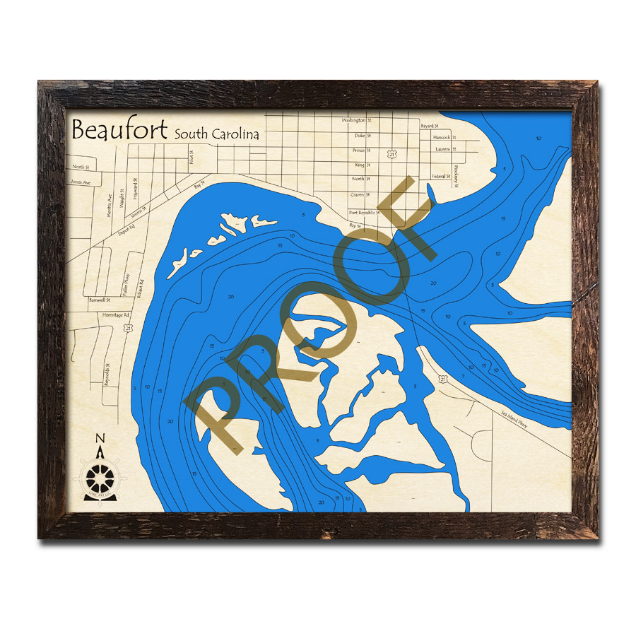 Parris Island, SC 3D Wood Topo Maps