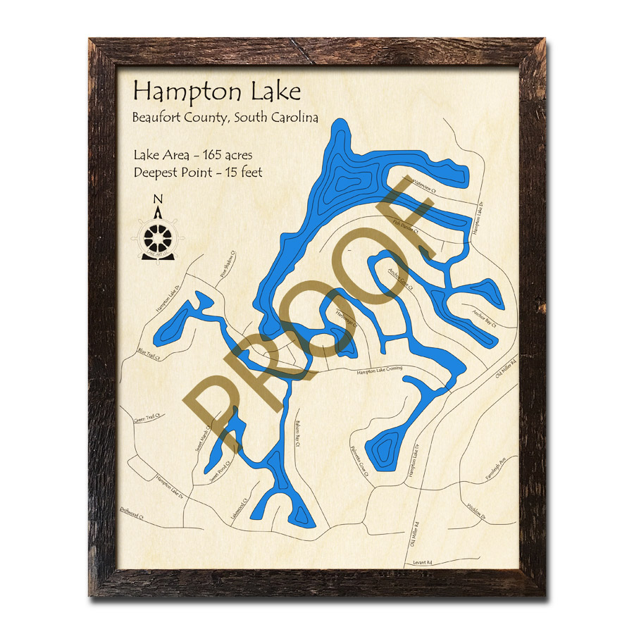 Lake Moultrie, SC 3D Wood Topo Map