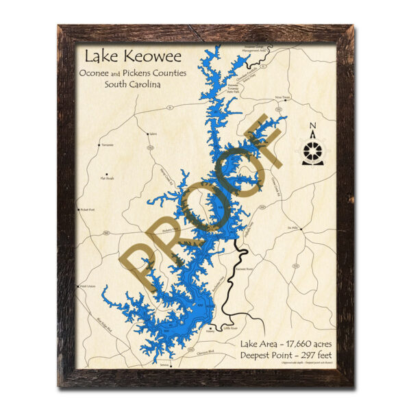 Lake Murray, SC 3D Wood Topo Map