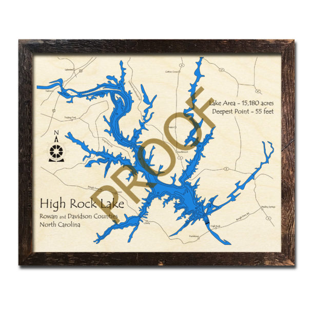 Lake Tillery, NC 3D Wood Map