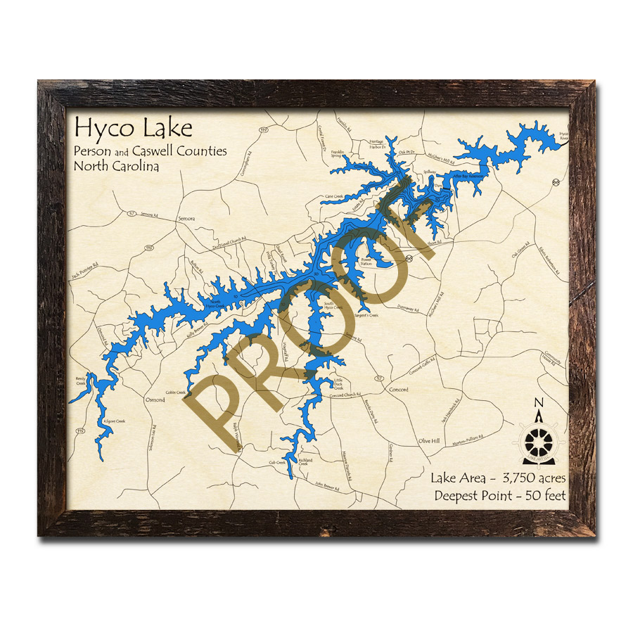 Mayo Lake 3D Wood Map, North Carolina, Nautical Map Art