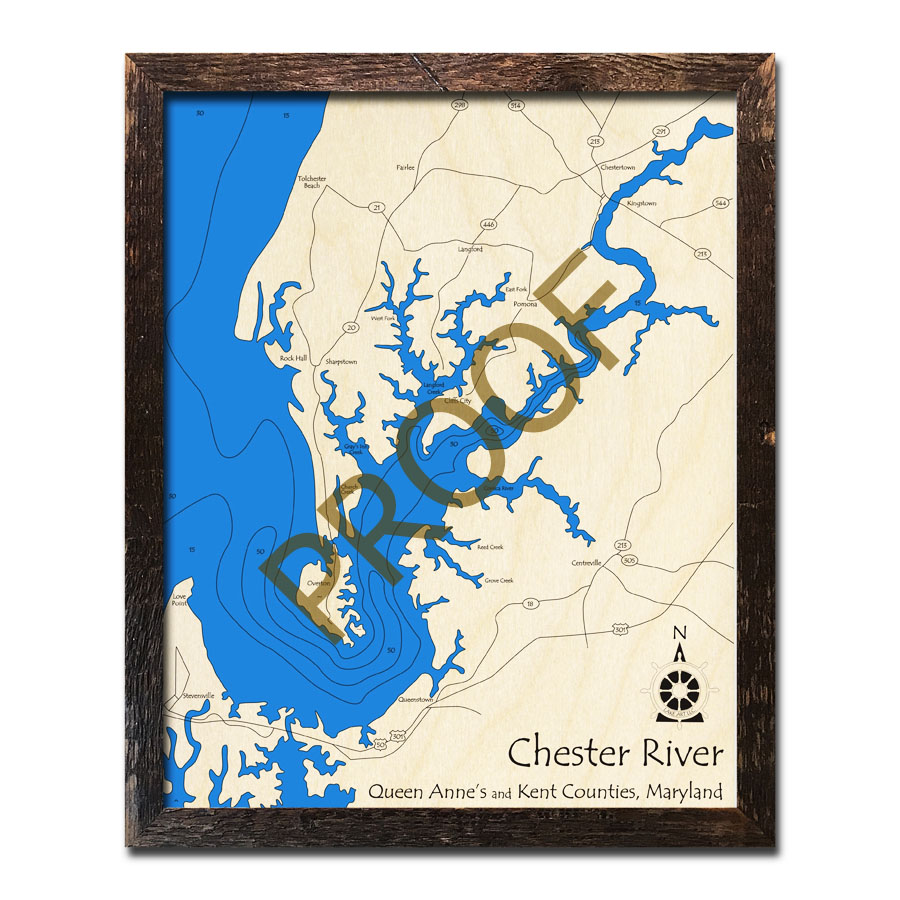 Chester River, MD 3D Wood Maps | Maryland Nautical Wall Art