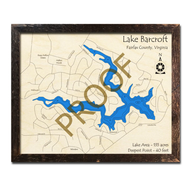 Lake Barcroft, VA 3D Nautical Wood Maps