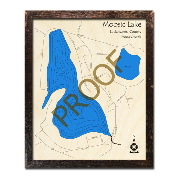 Moosic Lake, PA 3D Nautical Wood Maps