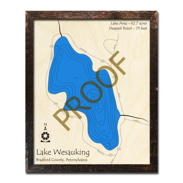 Lake Carey, PA 3D Nautical Wood Maps