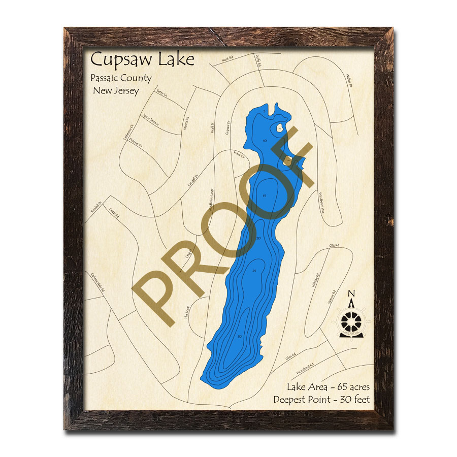 Packanack Lake, New Jersey 3D Nautical Wood Maps