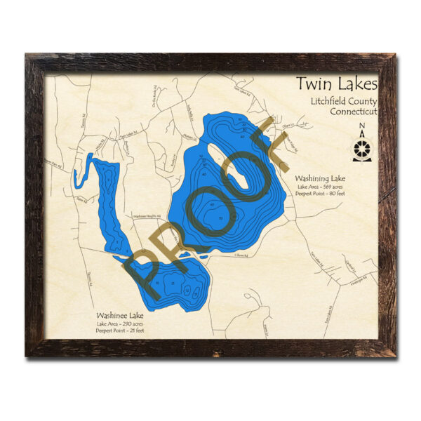 Bashan Lake, CT 3D Wood Maps, Nautical Charts