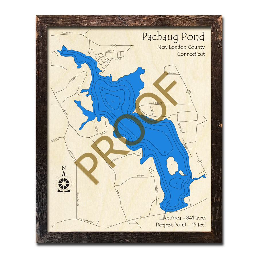 Lake Lillinonah, CT 3D Wood Maps, Nautical Charts