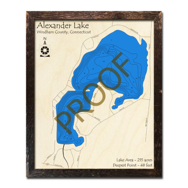 Alexander Lake, CT 3D Wood Maps, Nautical Charts