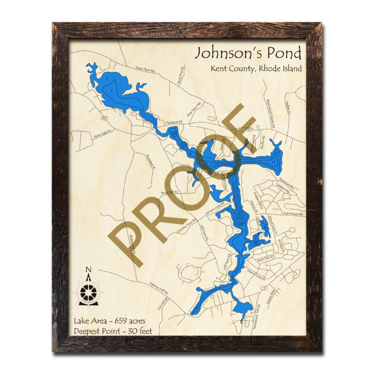 Johnsons Pond, RI 3D Nautical Wood Maps