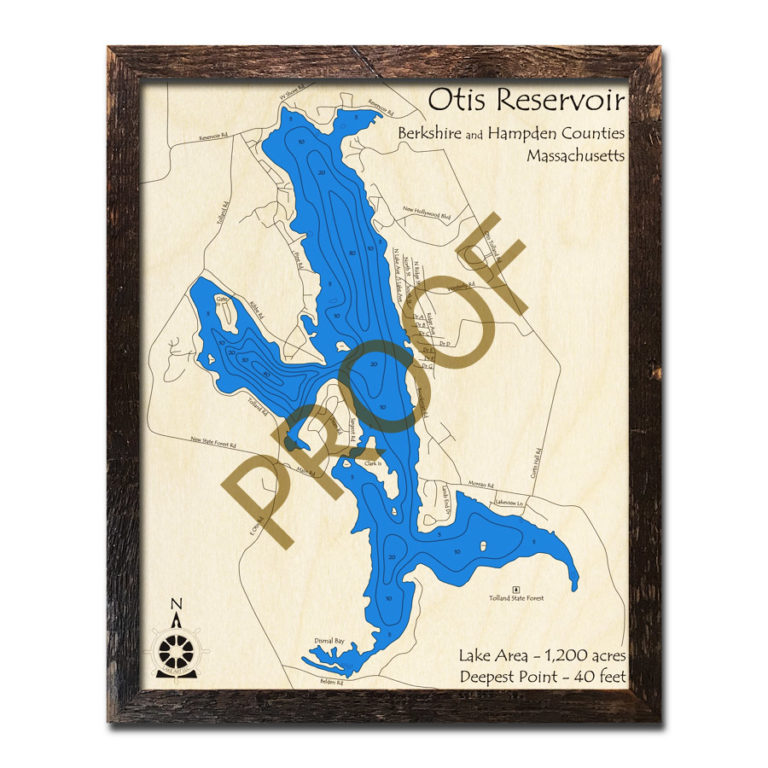 Otis Reservoir, MA 3D Wood Maps