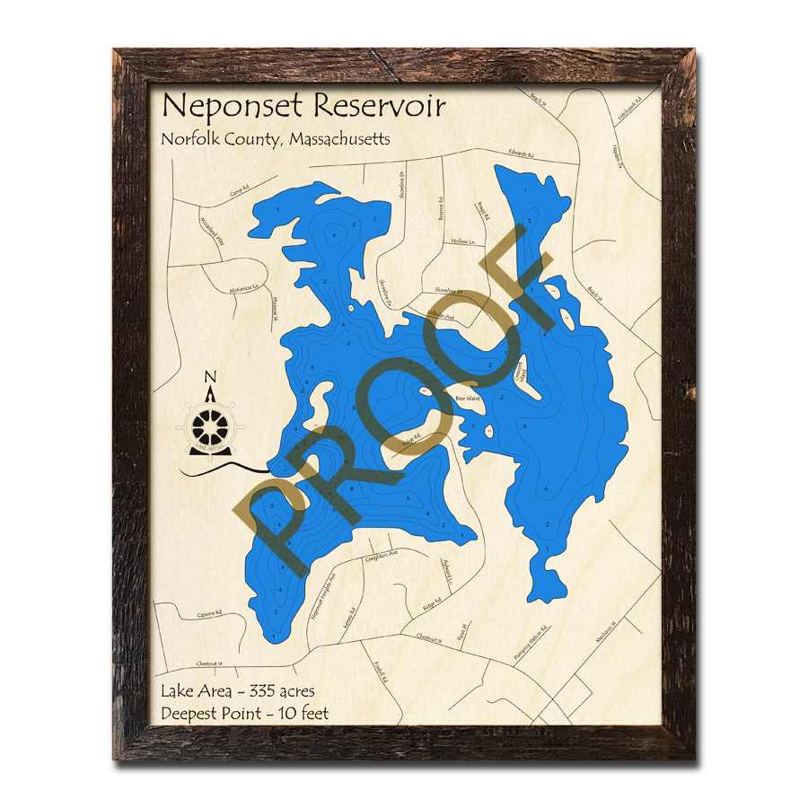 Lake Attitash, MA 3D Wood Maps, Nautical Charts