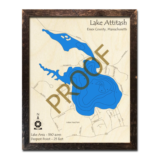 Lake Attitash, MA 3D Wood Maps, Nautical Charts