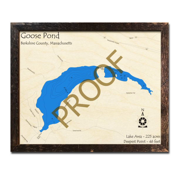Goose Pond, MA 3D Wood Maps, Nautical Charts