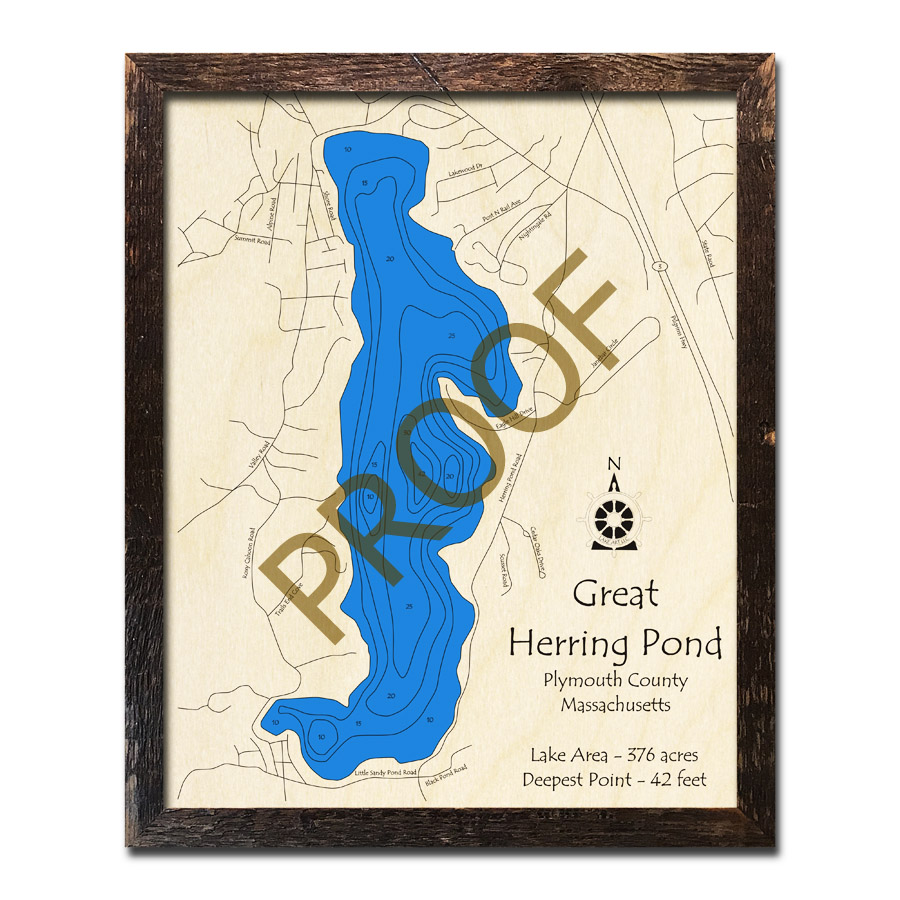 Great Herring Pond, MA 3D Wood Maps, Nautical Charts