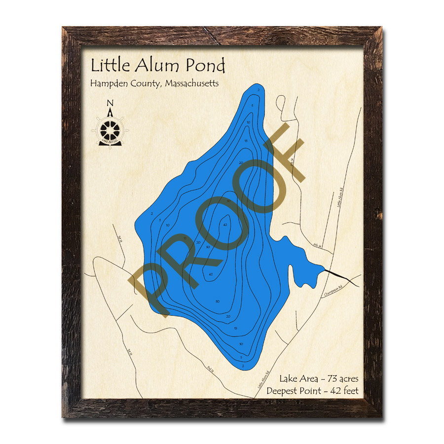 Little Alum Pond, MA 3D Wood Maps, Nautical Charts
