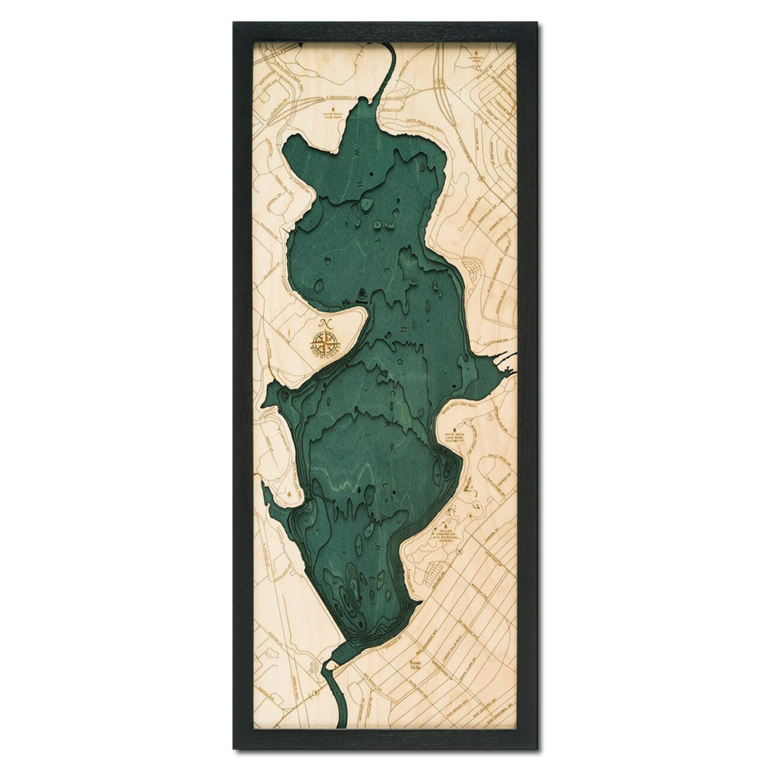 White Rock Lake, TX 3D Wood Map | Framed 3D Topographic Wood Chart