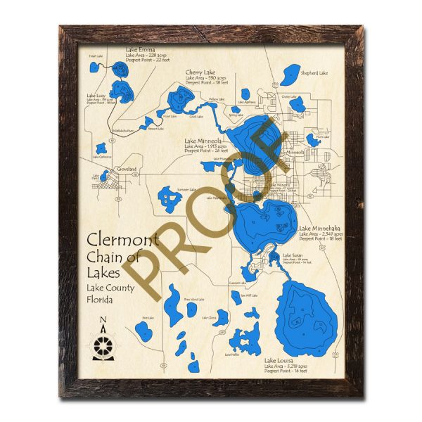 Alligator Chain of Lakes Wood Map | 3D Topographic Wood Chart