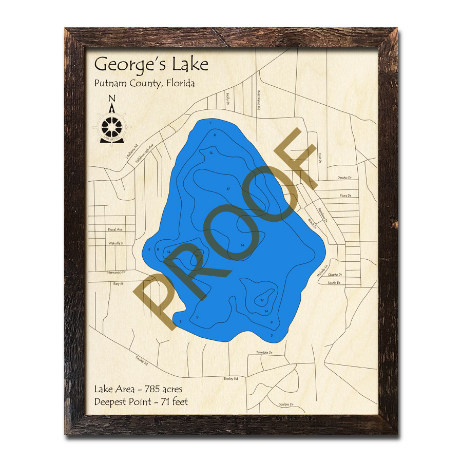 George's Lake, FL Wood Map | 3D Topographic Wood Chart