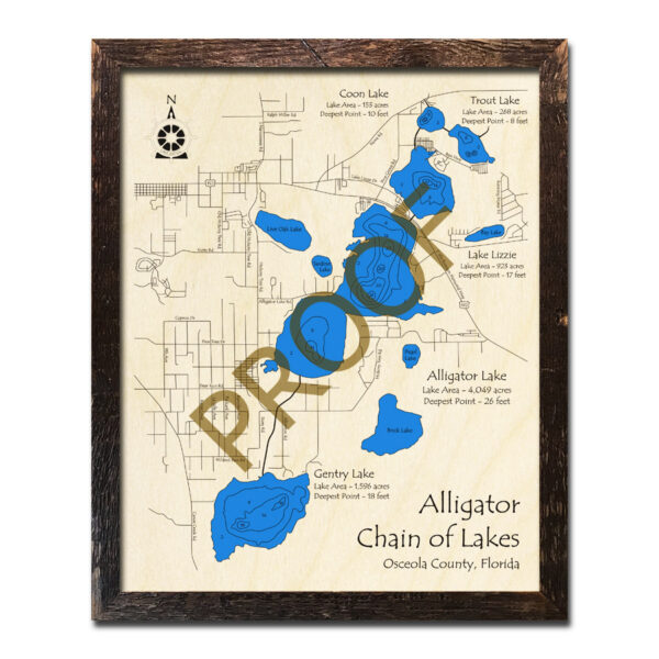 Lake Weir, FL Wood Map | 3D Topographic Wood Chart