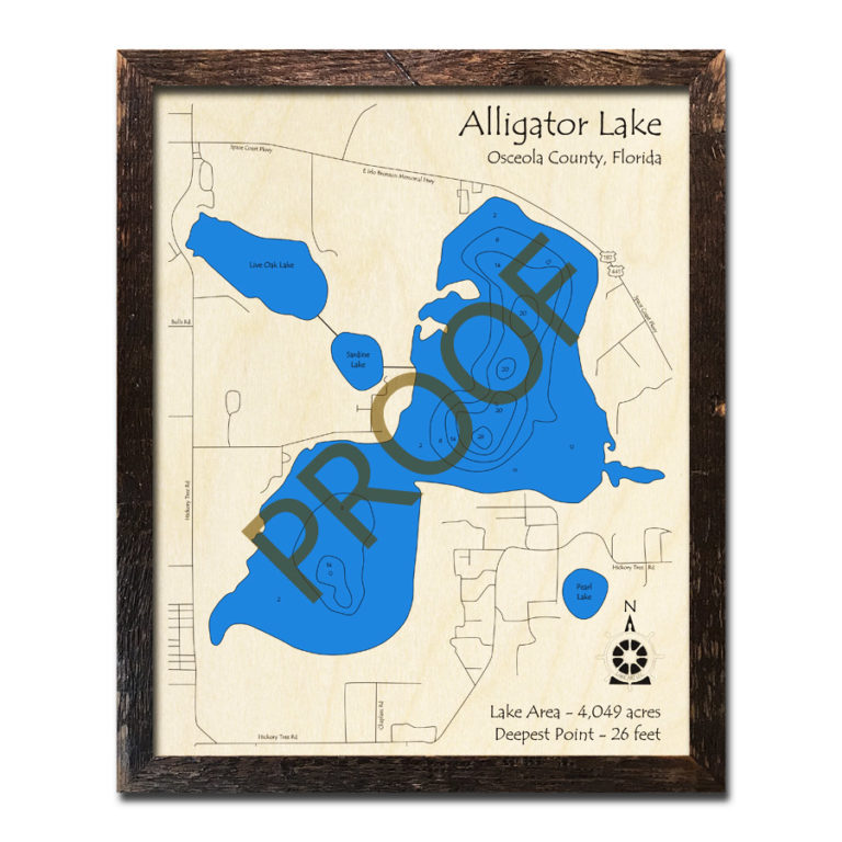 Lake Weir, FL Wood Map | 3D Topographic Wood Chart