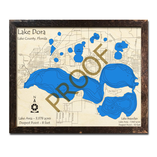 Lake Dora, FL Wood Map | 3D Topographic Wood Chart