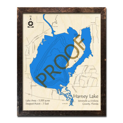 Lake Harney, FL Wood Map | 3D Topographic Wood Chart