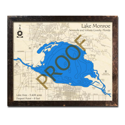 Lake Monroe, FL Wood Map | 3D Topographic Wood Chart