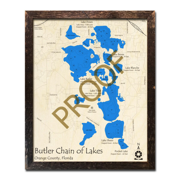 Cherry Lake, FL Wood Map | 3D Topographic Wood Chart