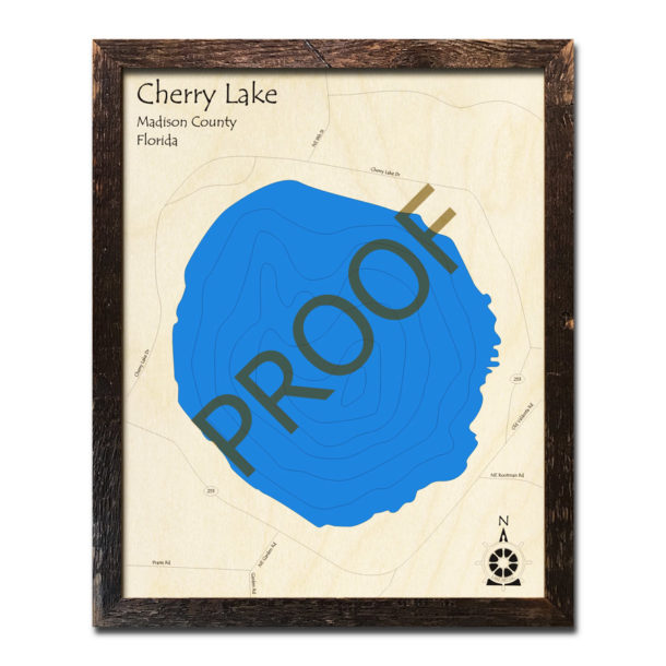 Cherry Lake, FL Wood Map | 3D Topographic Wood Chart