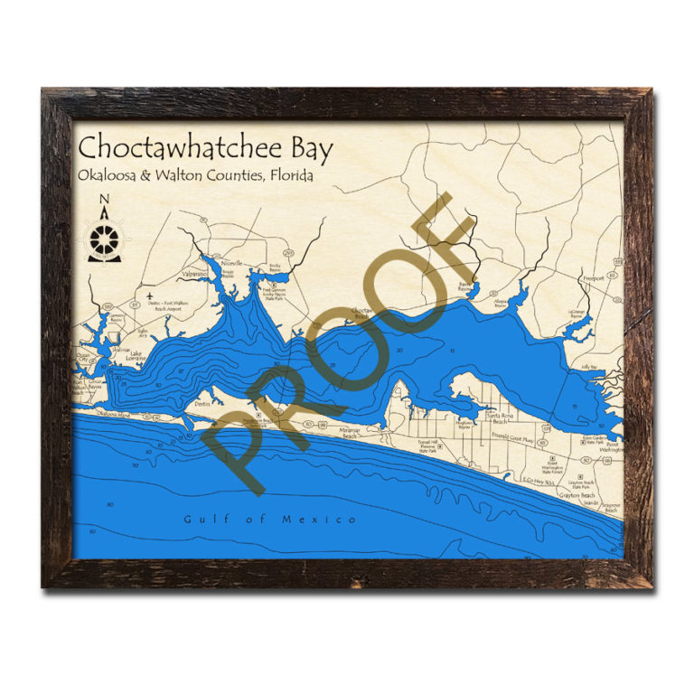 Lake Talquin, FL Wood Map | 3D Topographic Wood Chart