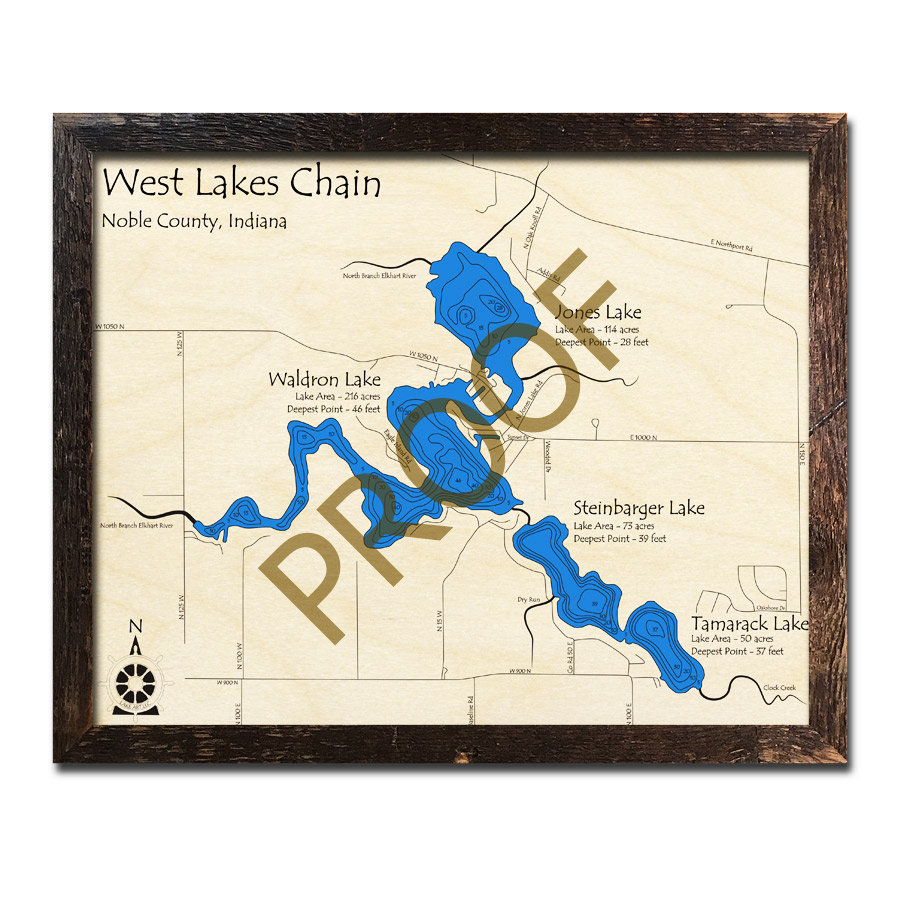 West Lakes Chain, IN Wood Map | 3D Nautical Wood Charts