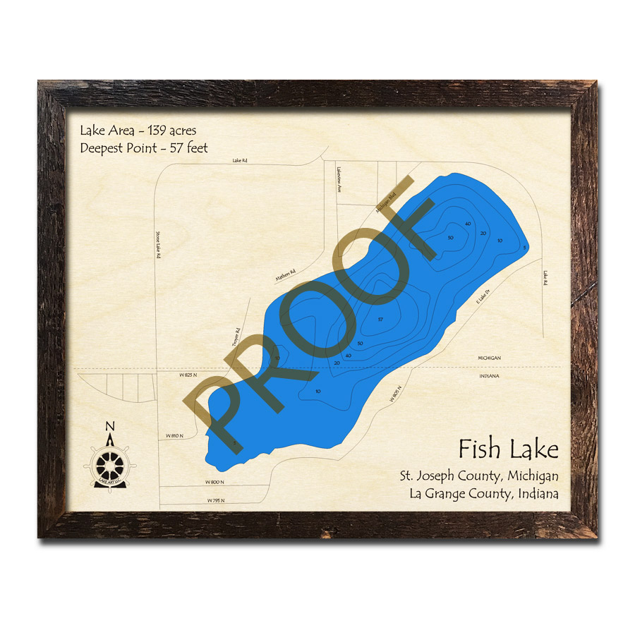 Fish Lake, IN/MI Wood Map | 3D Nautical Wood Charts