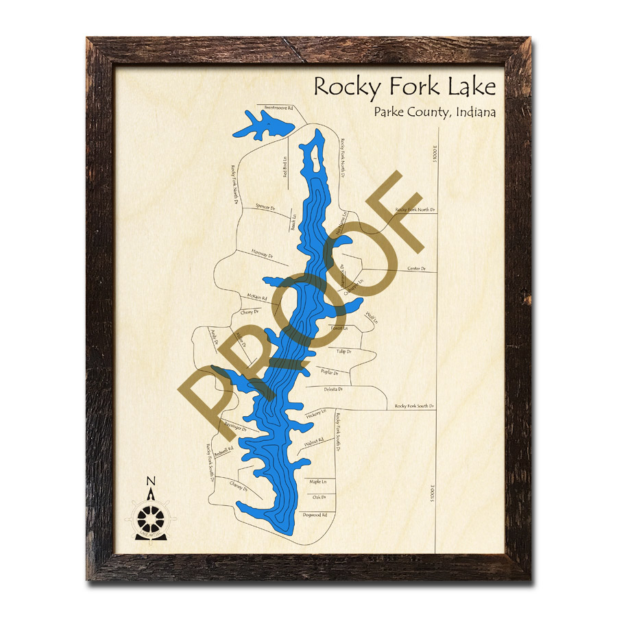 Rocky Fork Lake, IN Wood Map | 3D Nautical Wood Charts