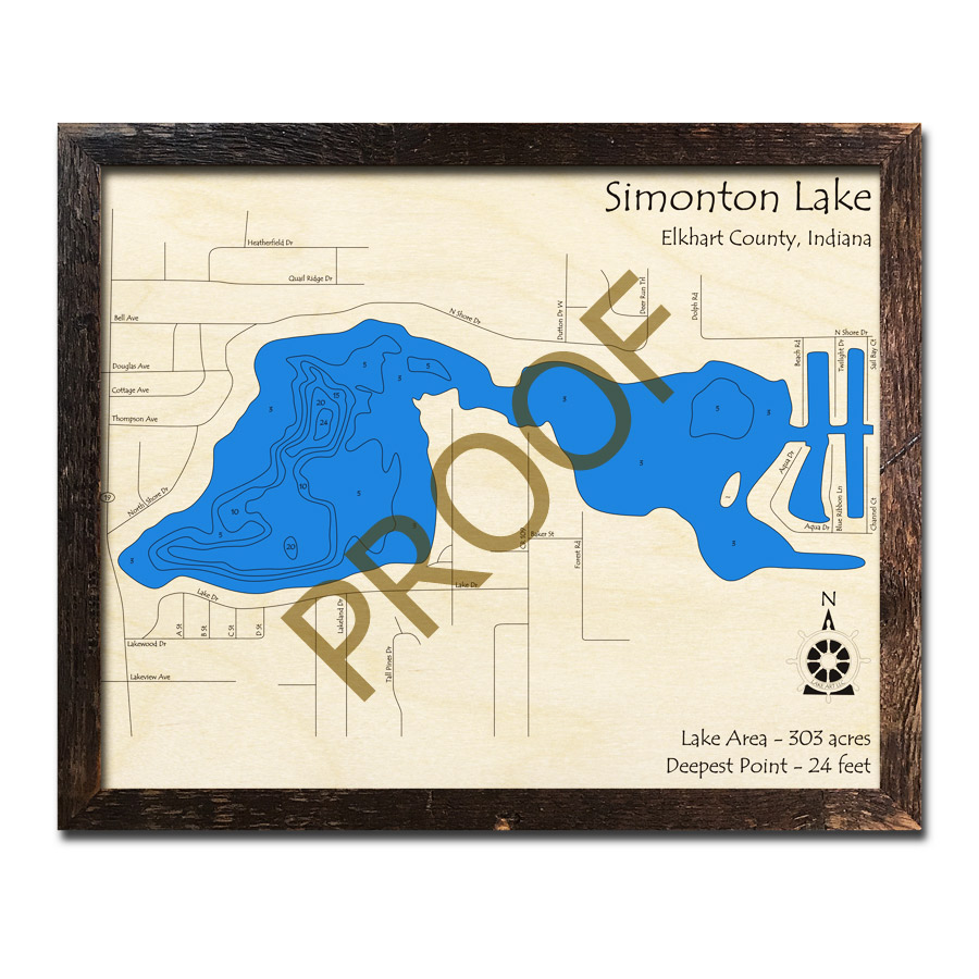 Simonton Lake, IN Wood Map | 3D Nautical Wood Charts