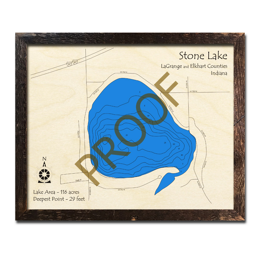 Stone Lake, IN Wood Map | 3D Nautical Wood Charts