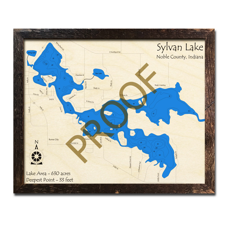 Sylvan Lake, IN Wood Map | 3D Nautical Wood Charts