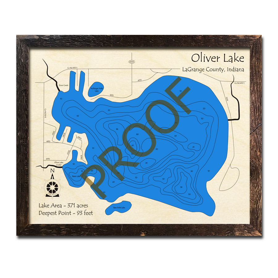 Oliver Lake, IN Wood Map | 3D Nautical Wood Charts