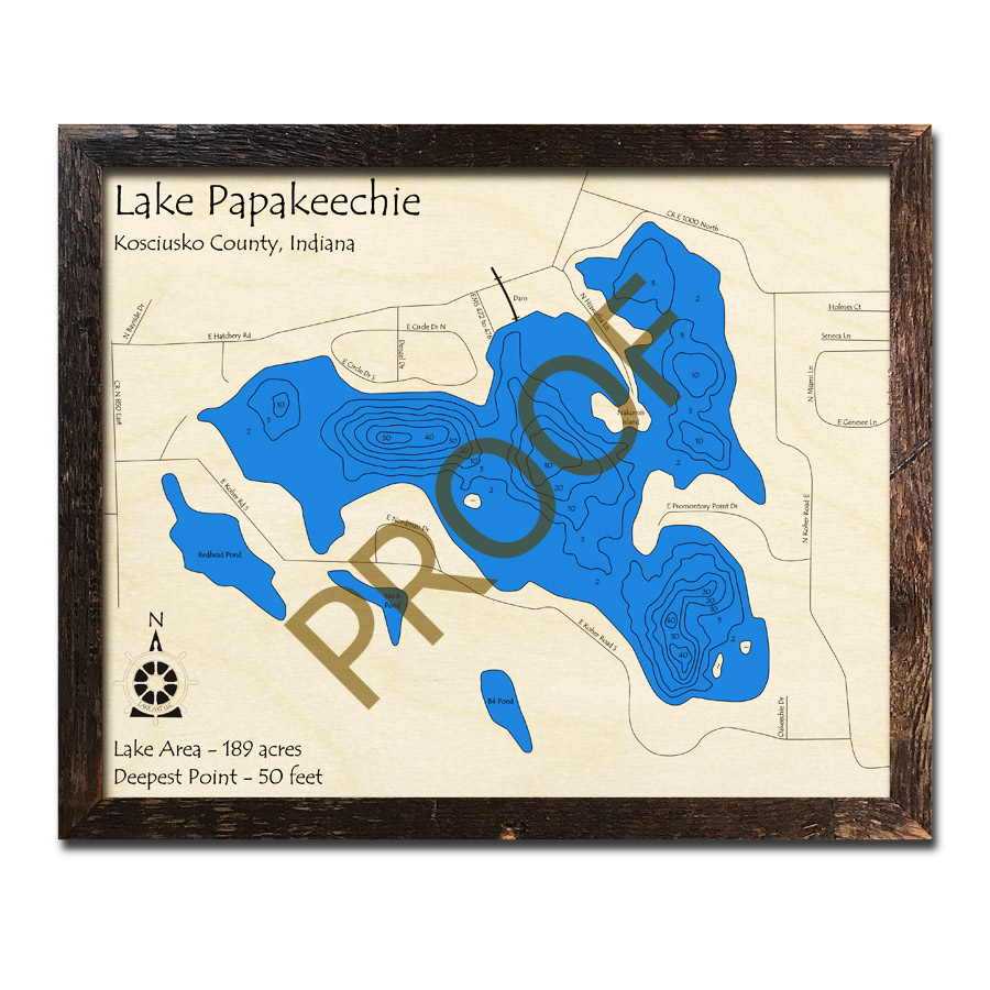 Lake Papakeechie, IN Wood Map | 3D Nautical Wood Charts
