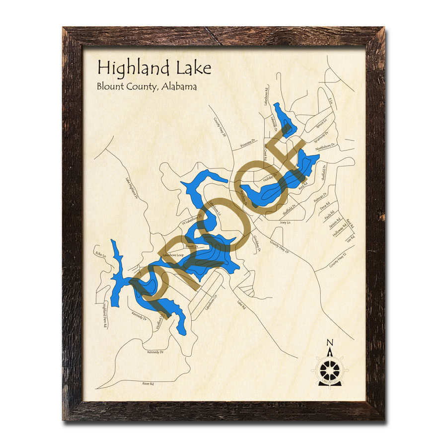 Highland Lake, AL Wood Map | 3D Nautical Wood Charts