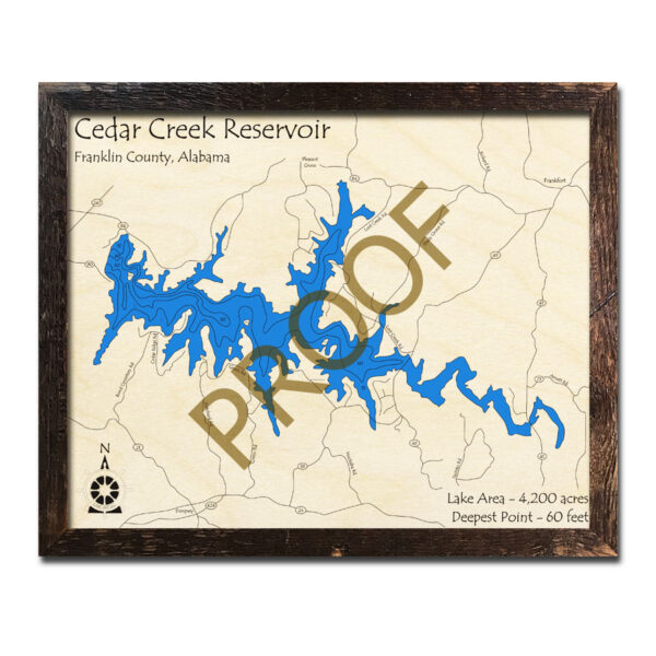 Walter F. George Reservoir - Lake Eufaula Wood Map | 3D Nautical Décor