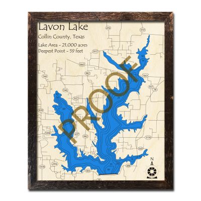 Lavon Lake, Texas 3D Wooden Map | Topographic Wood Chart