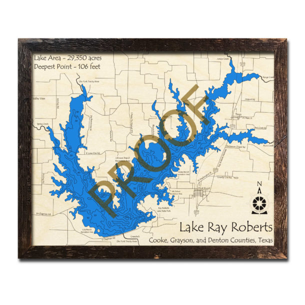 Lake Ray Roberts, TX 3D Wooden Map | Topographic Wood Chart