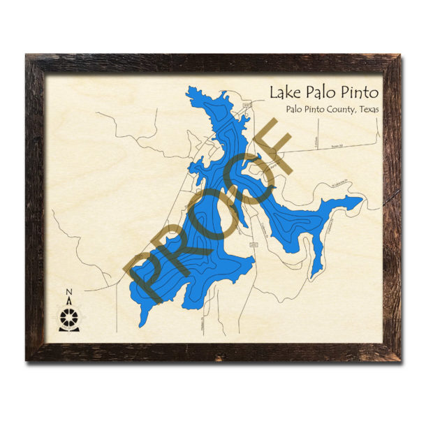 Lake Palo Pinto, TX 3D Wooden Map | Framed Topographic Wood Chart