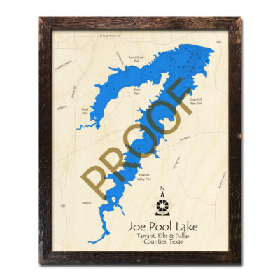 Joe Pool Lake, Texas 3D Wooden Map | Framed Topographic Wood Chart