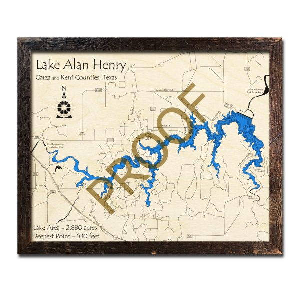 Lake Fork, Texas 3D Wooden Map | Framed Topographic Wood Chart